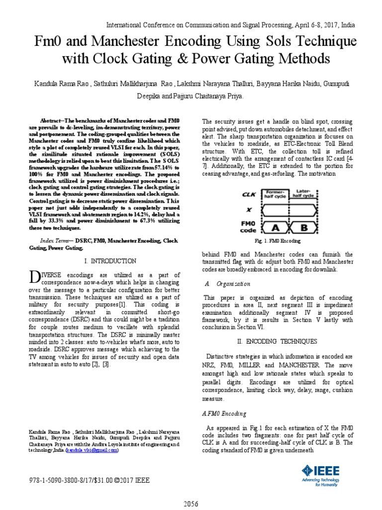 Fm0 And Manchester Encoding Using Sols Technique Pdf Electronic Circuits Electrical