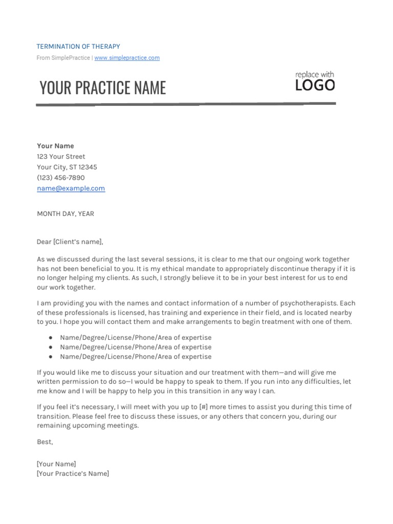 Therapy Termination Letter Template | PDF