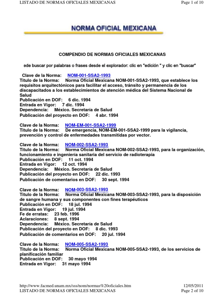 Listado NOM S Hospitales | PDF | Infección adquirida en el hospital ...