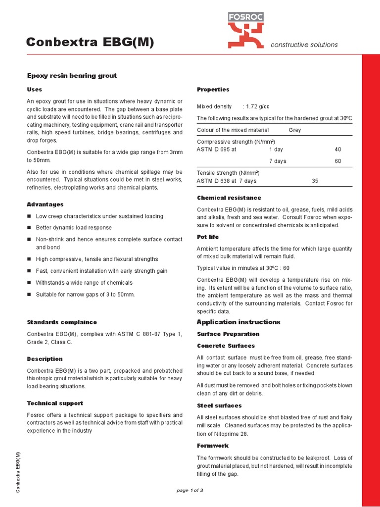 Conbextra EBG (M) : Epoxy Resin Bearing Grout | PDF | Epoxy | Concrete