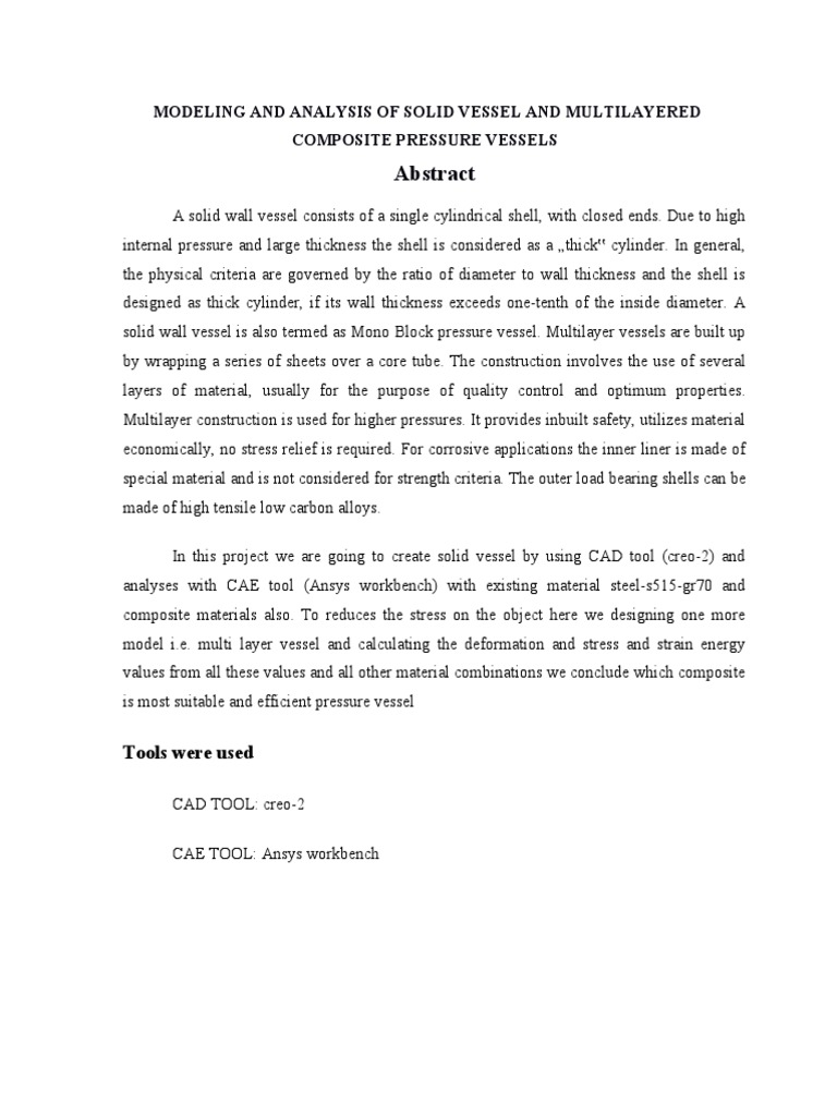 Modeling and Analysis of Solid Vessel and Multilayered Composite ...