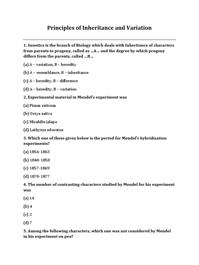 Principles of Inheritance and Variation | PDF | Dominance (Genetics) | Genetic Linkage