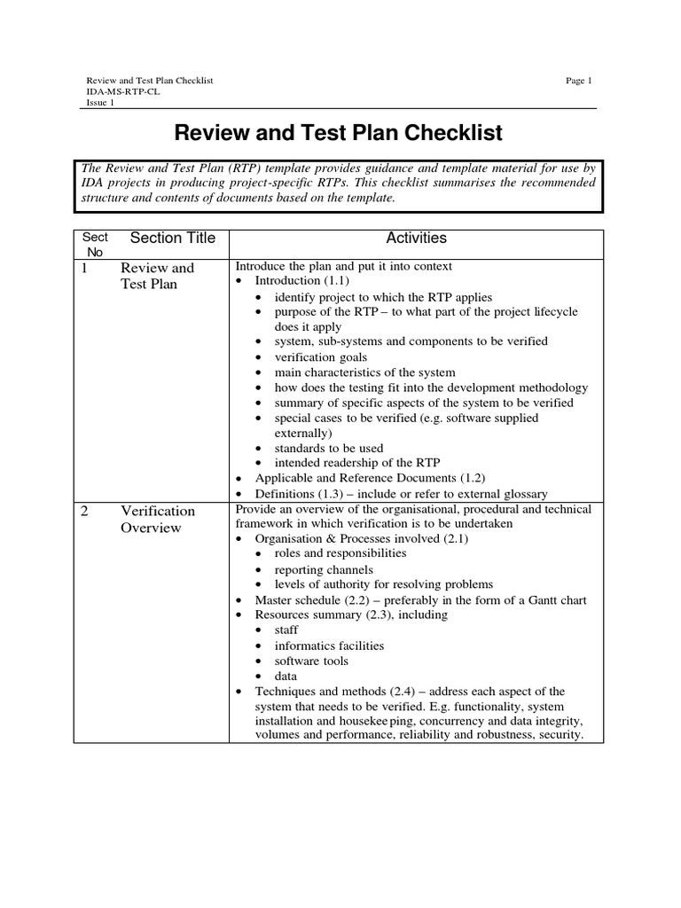 Review and Test Plan Checklist Guide | PDF | Verification And ...