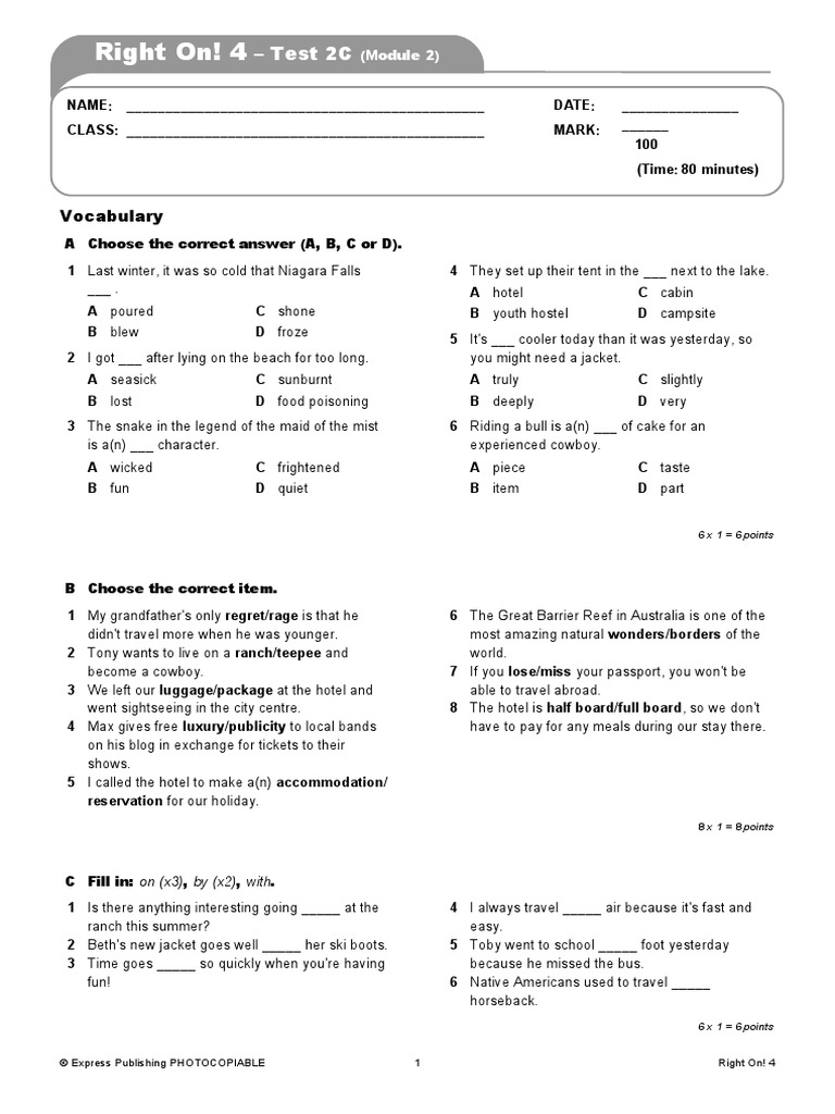Right On! 4: - Test 2C | PDF