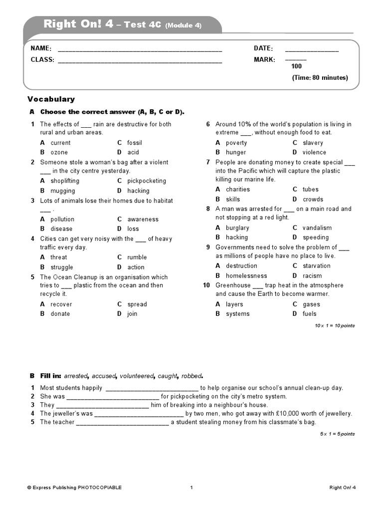 Right On! 4: - Test 4C | Download Free PDF | Endangered Species ...
