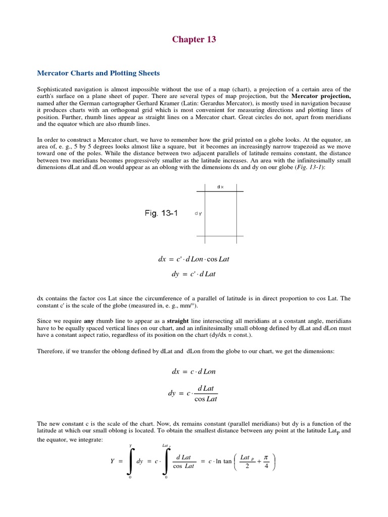 Chapter13 Mercator Charts and Plotting Sheets | PDF | Latitude | Geometry