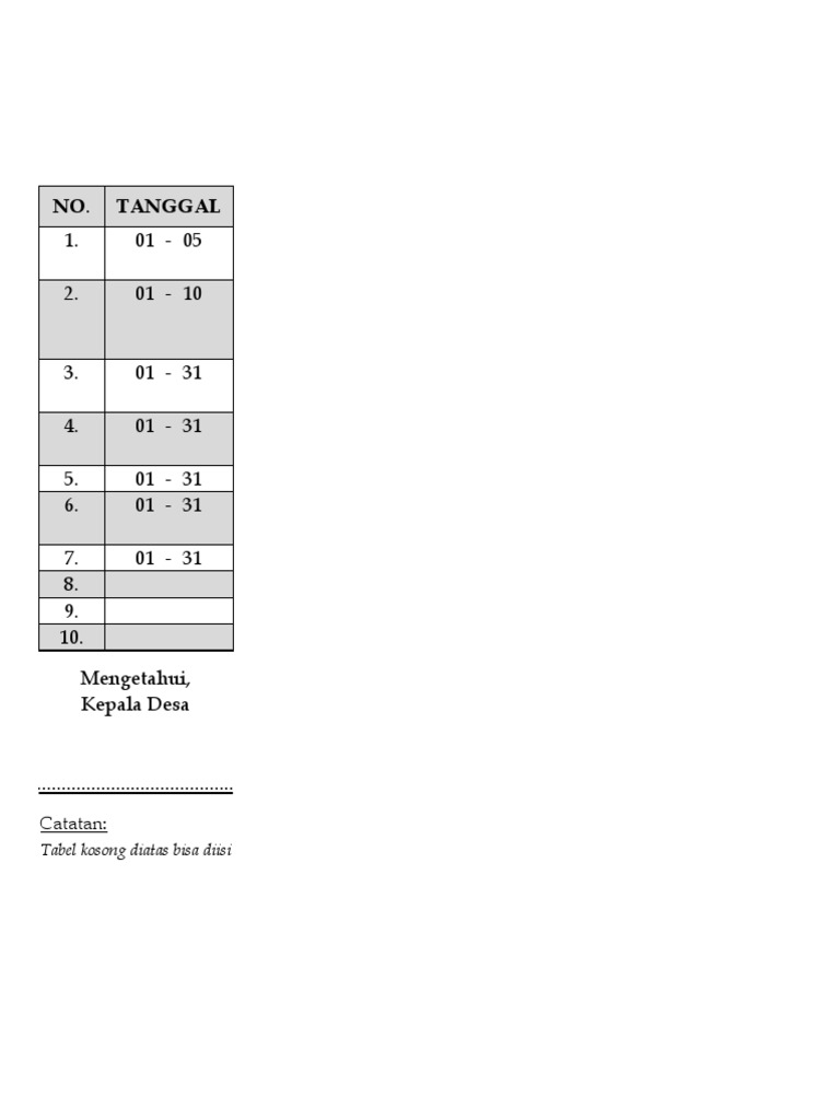 Kalender Kegiatan Pemerintahan Desa | PDF