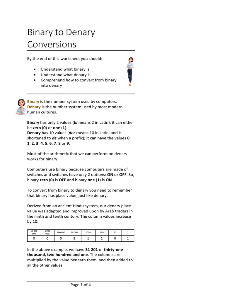 Binary to Denary Conversion Guide | PDF | Decimal | Computer Science