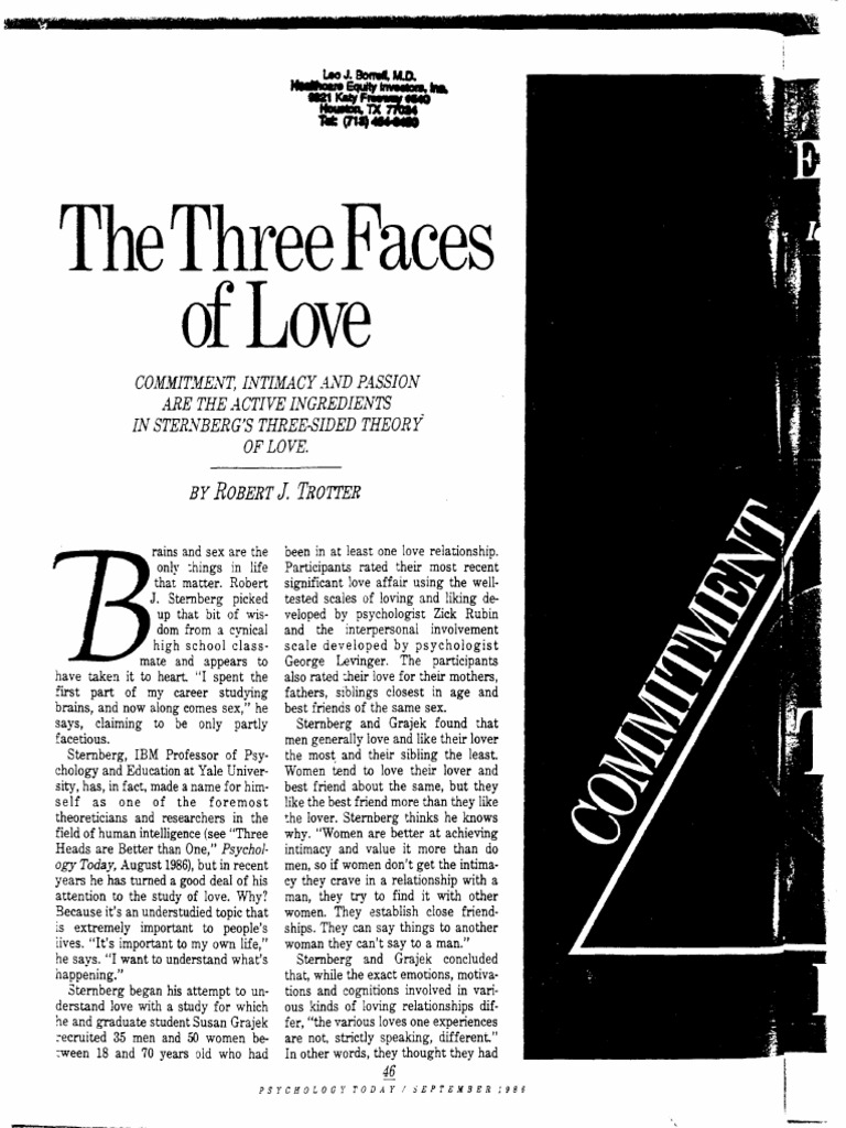 The Three Faces of Love: Commitment, Intimacy and Passion According to Sternberg's Theory | PDF ...