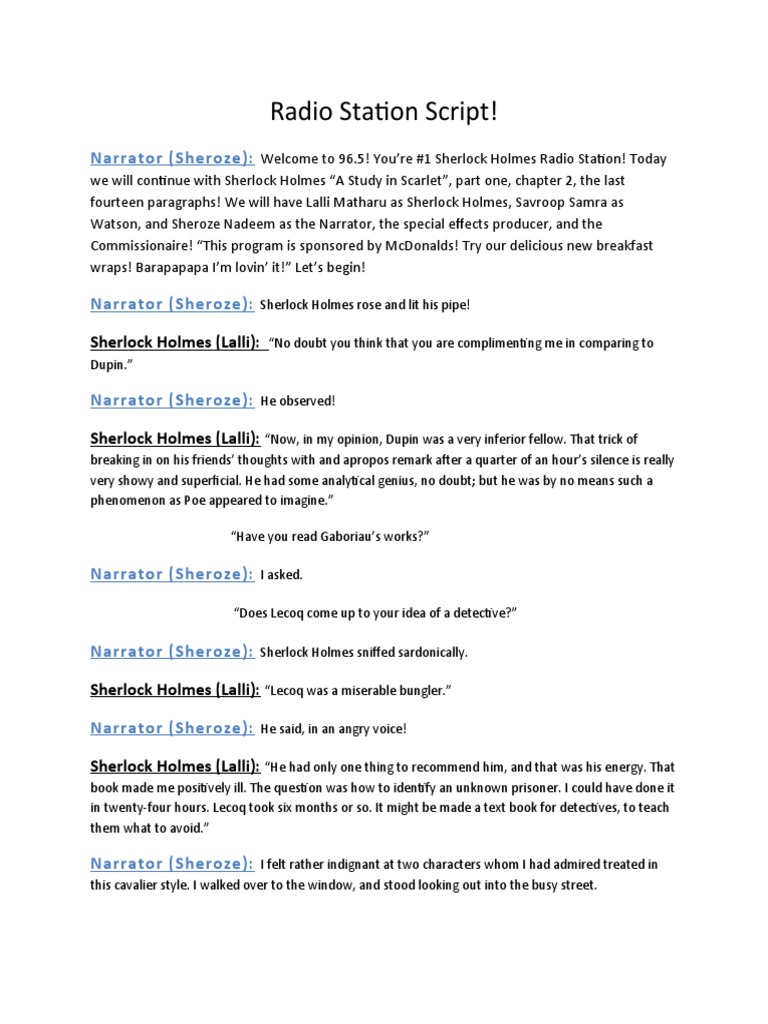 Sherlock Holmes Radio Station Script! | PDF | Sherlock Holmes ...