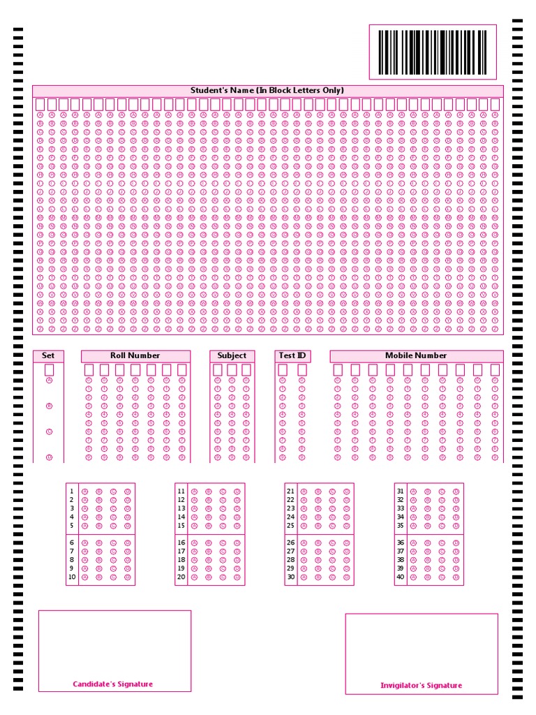 40 Question OMR Sheet Sample | PDF