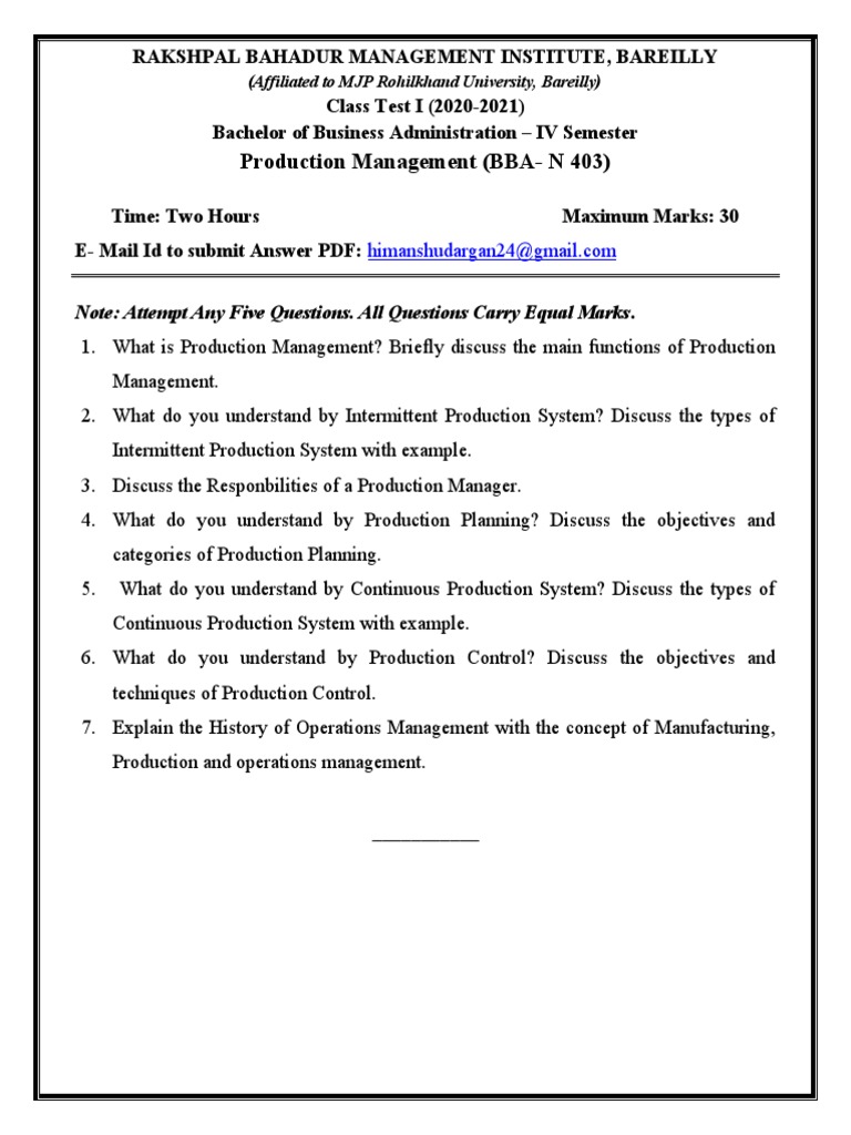 Bba Iv Sem Production Management | PDF