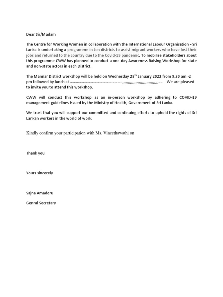 Letter - Workshop | PDF