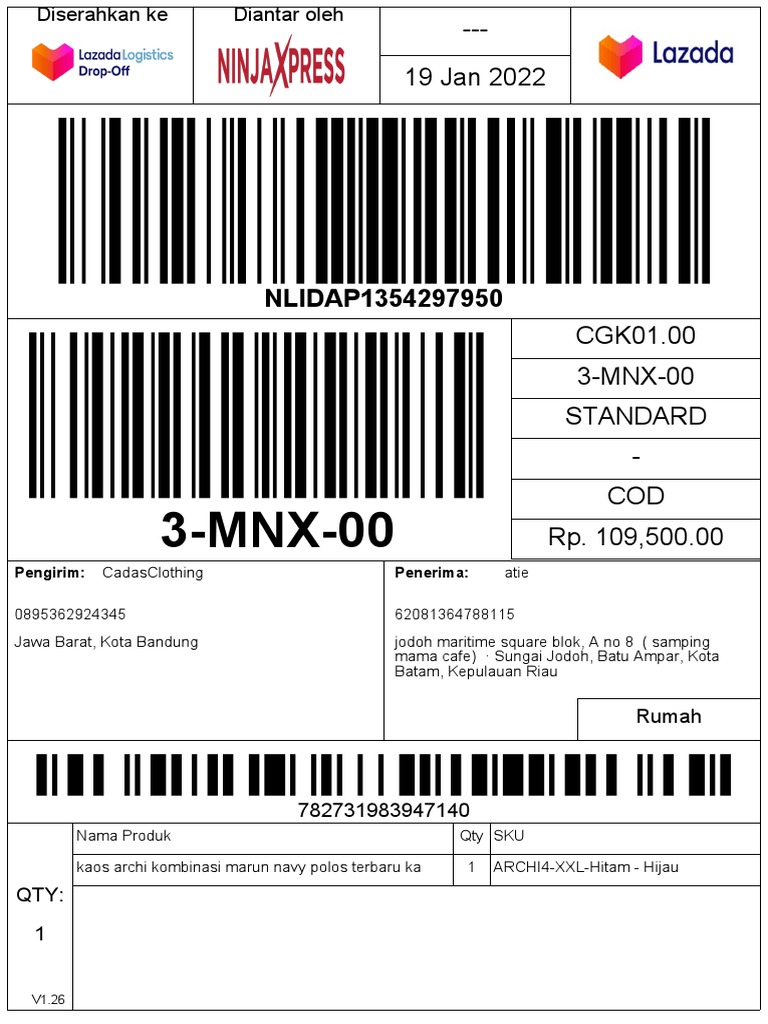 (LAZADA) Invoice CadasClothing 19 Januari 2022 | PDF
