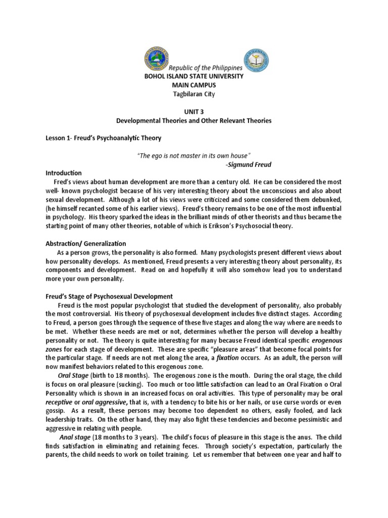 UNIT 3 - Lesson 1 - Freud's Psychoanalytic Theory | PDF | Id ...