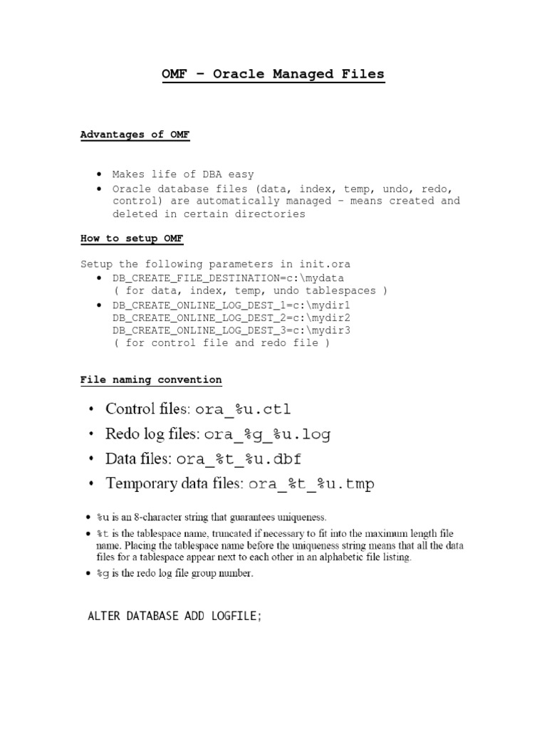 OMF - Automatic Oracle Database File Management | PDF