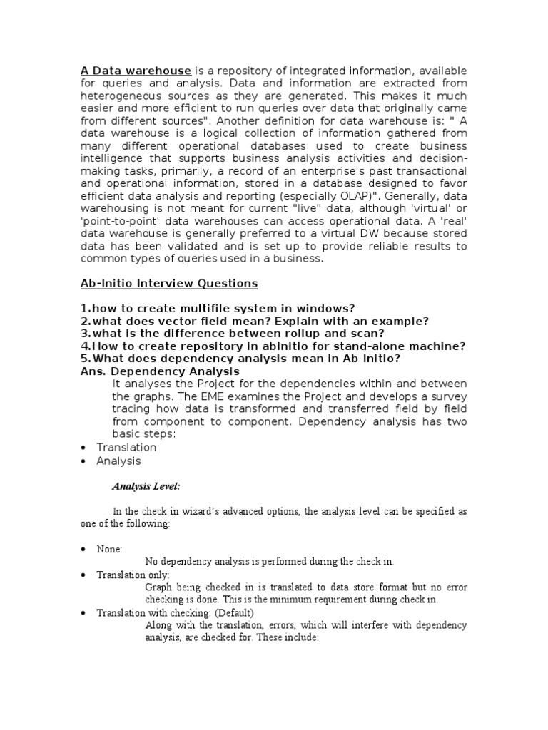Ab-Initio Enterview Questions | PDF | Data Warehouse | Data Analysis
