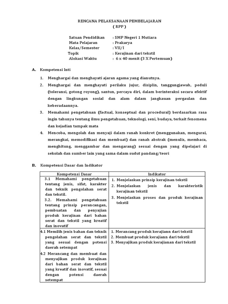 RPP KERAJINAN Tekstil | PDF | Karier & Perkembangan | Seni