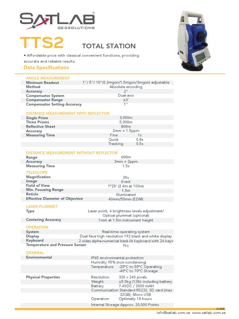 Satlab TTS2 TOTAL STATION 20210628 S | PDF | Optics | Imaging