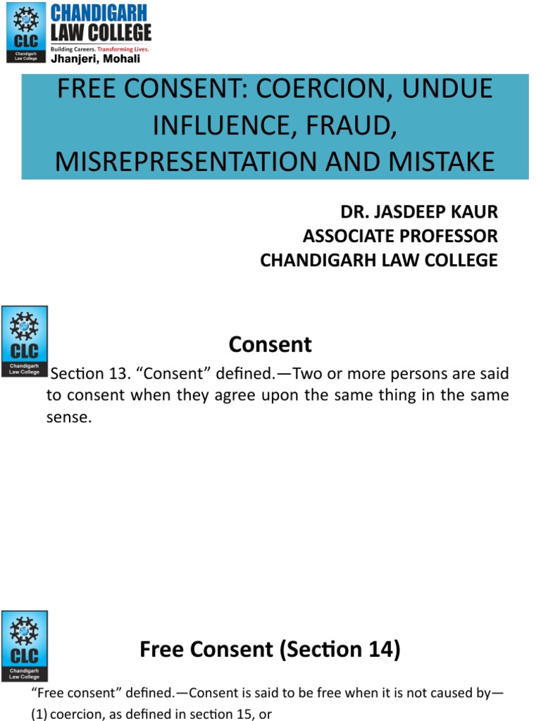 Free Consent: Coercion, Undue Influence, Fraud, Misrepresentation and ...