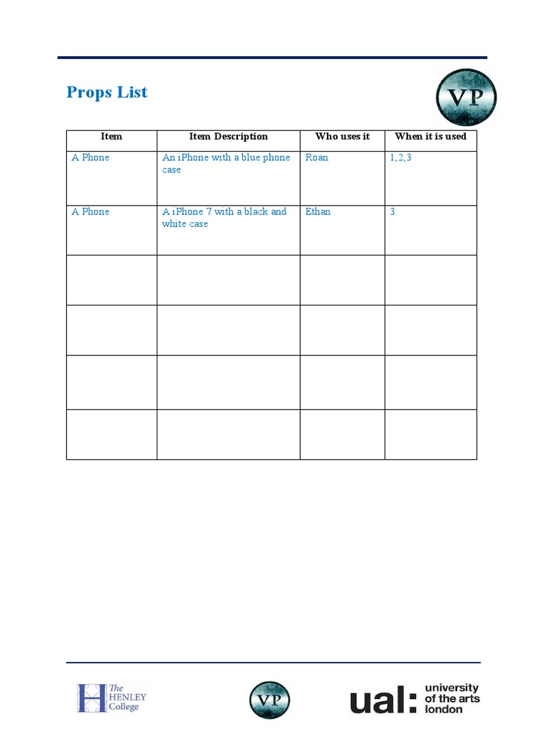 Props List | PDF