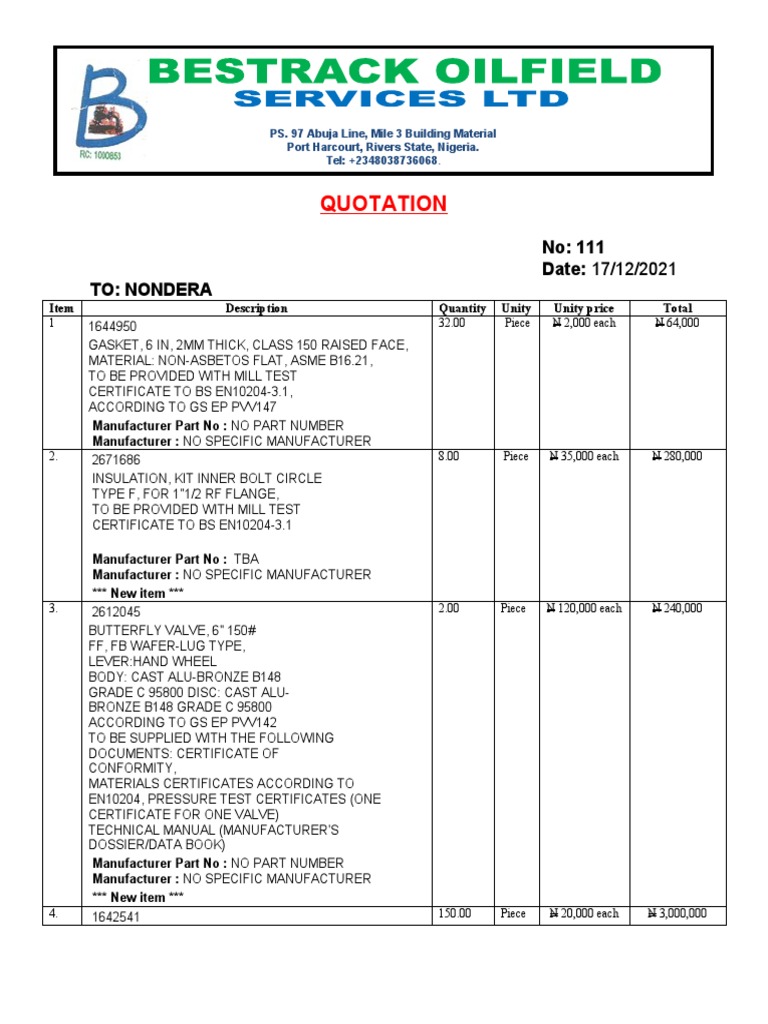 Building Material Quotation Provides Prices for Pipes, Flanges, and ...