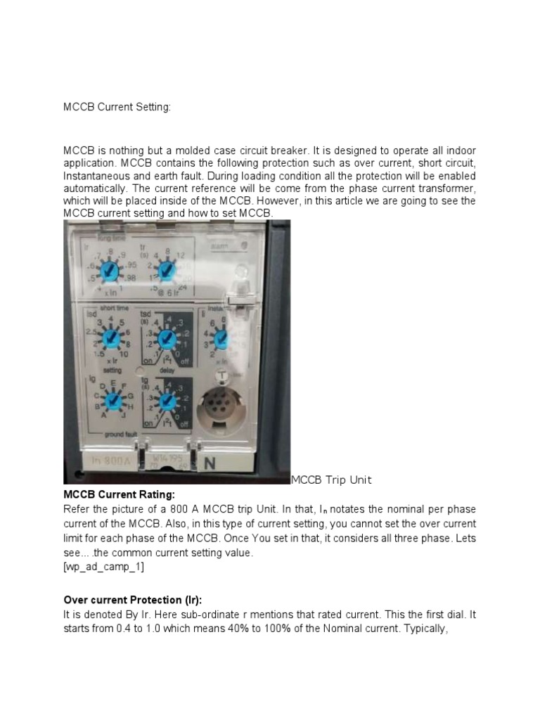 ACB Current Setting | PDF | Relay | Power (Physics)