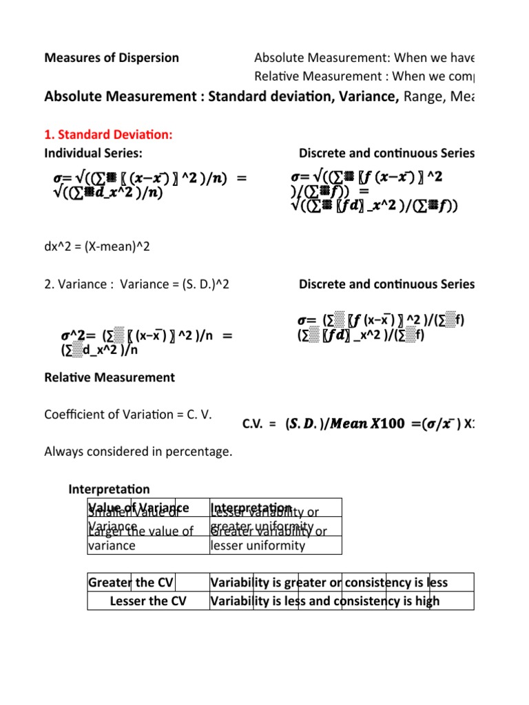 Measures of Dispersion1-2021 | PDF | Coefficient Of Variation ...