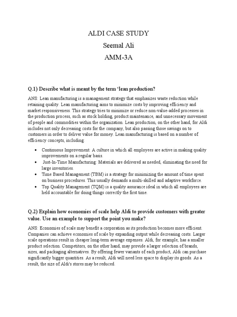 Aldi Case Study | PDF | Lean Manufacturing | Economies Of Scale