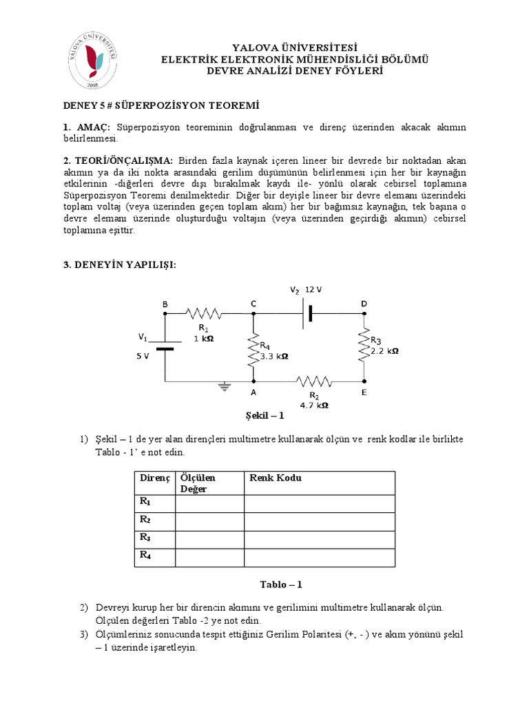 Devre Analizi Lab I - Deney5 Föyü | PDF