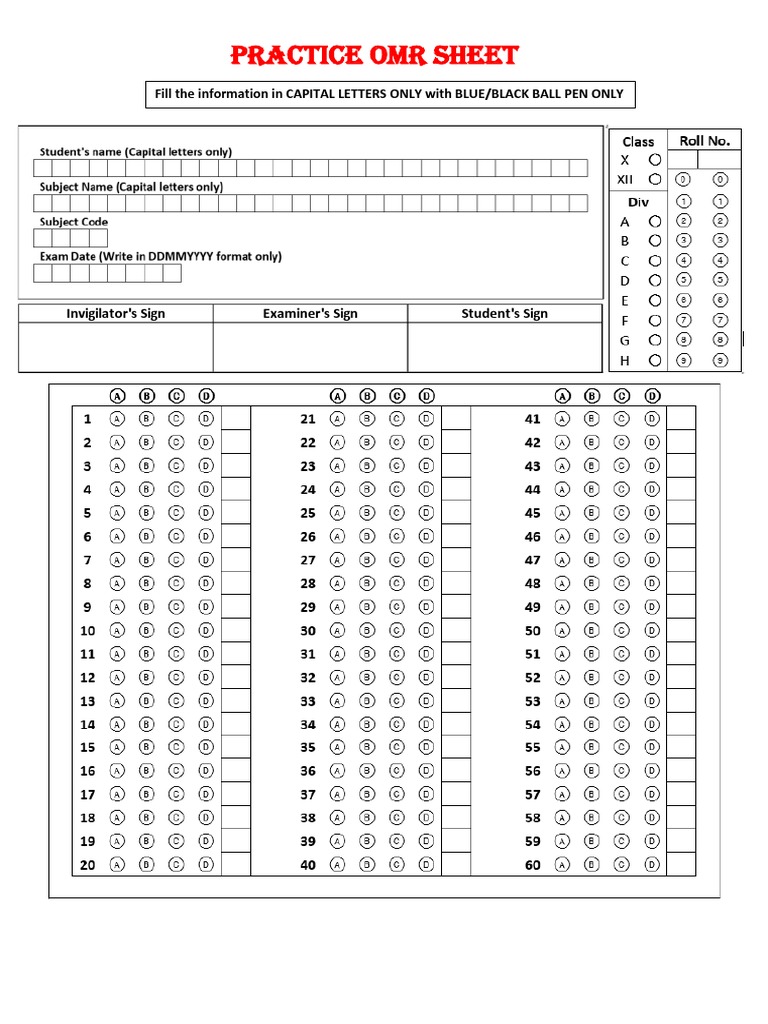 Practice OMR Sheet | PDF