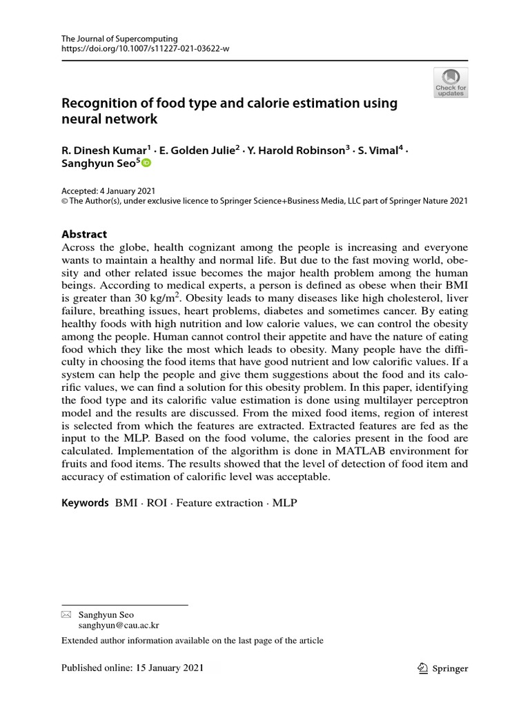 Recognition of Food Type and Calorie Estimation Using Neural Network | PDF | Image Segmentation ...