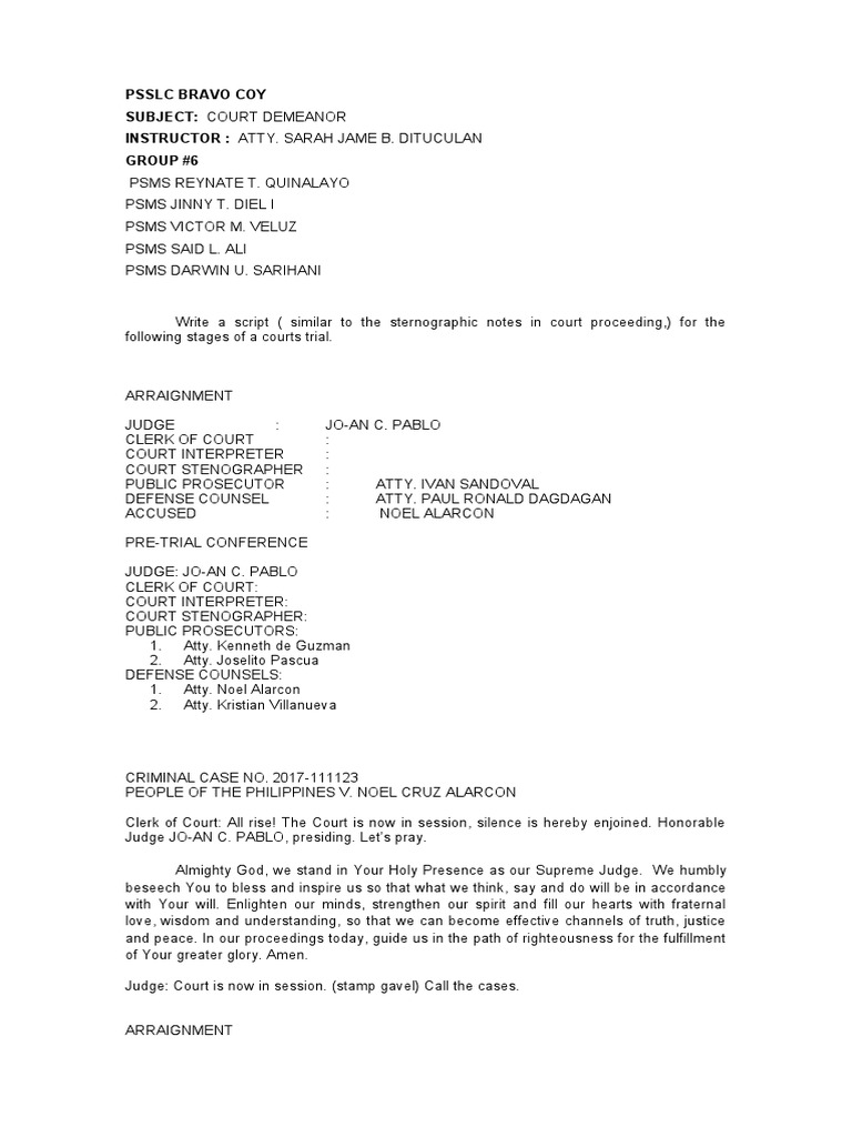 Arraignment Script | PDF | Plea | Prosecutor