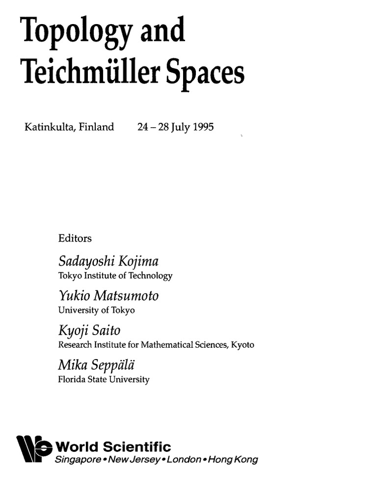 Topology and Teichmuller Spaces Katinkulta Finland | PDF