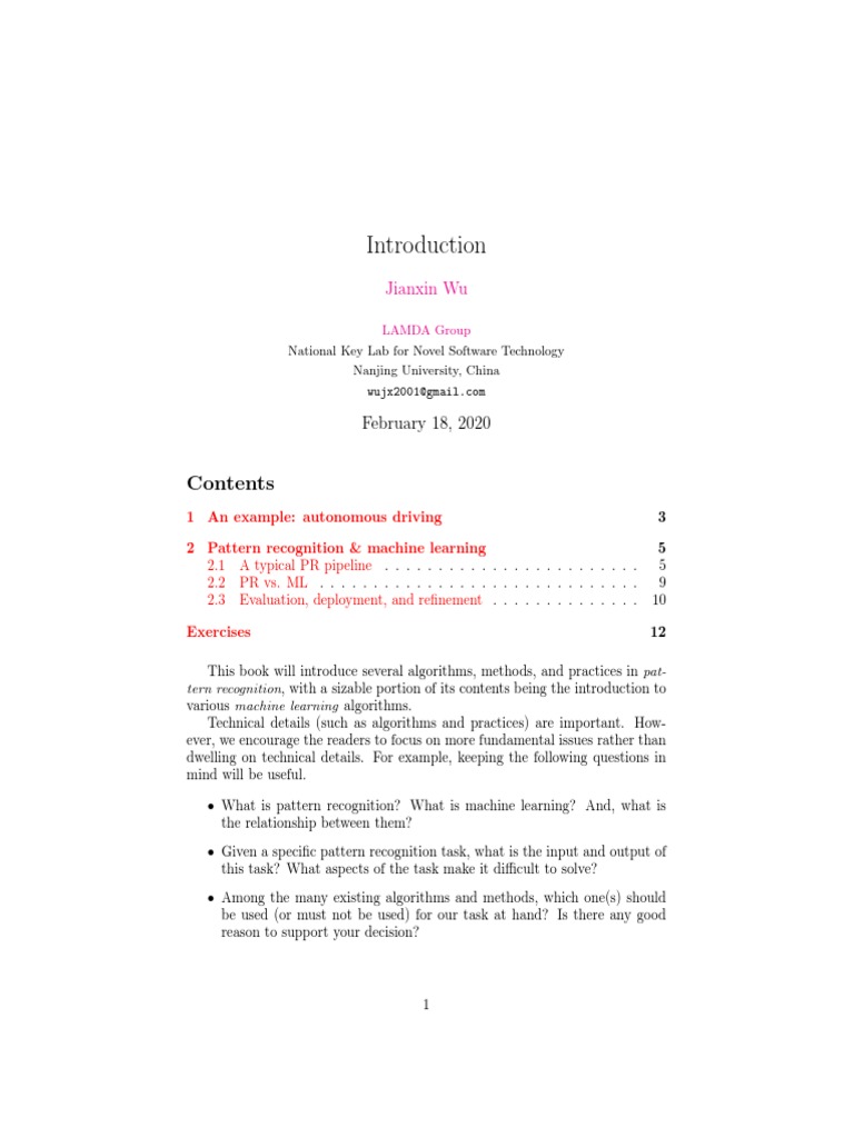 01pattern Recognition | PDF | Machine Learning | Pattern Recognition