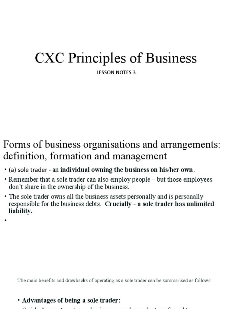 CXC Principles of Business: Lesson Notes 3 | PDF | Franchising ...
