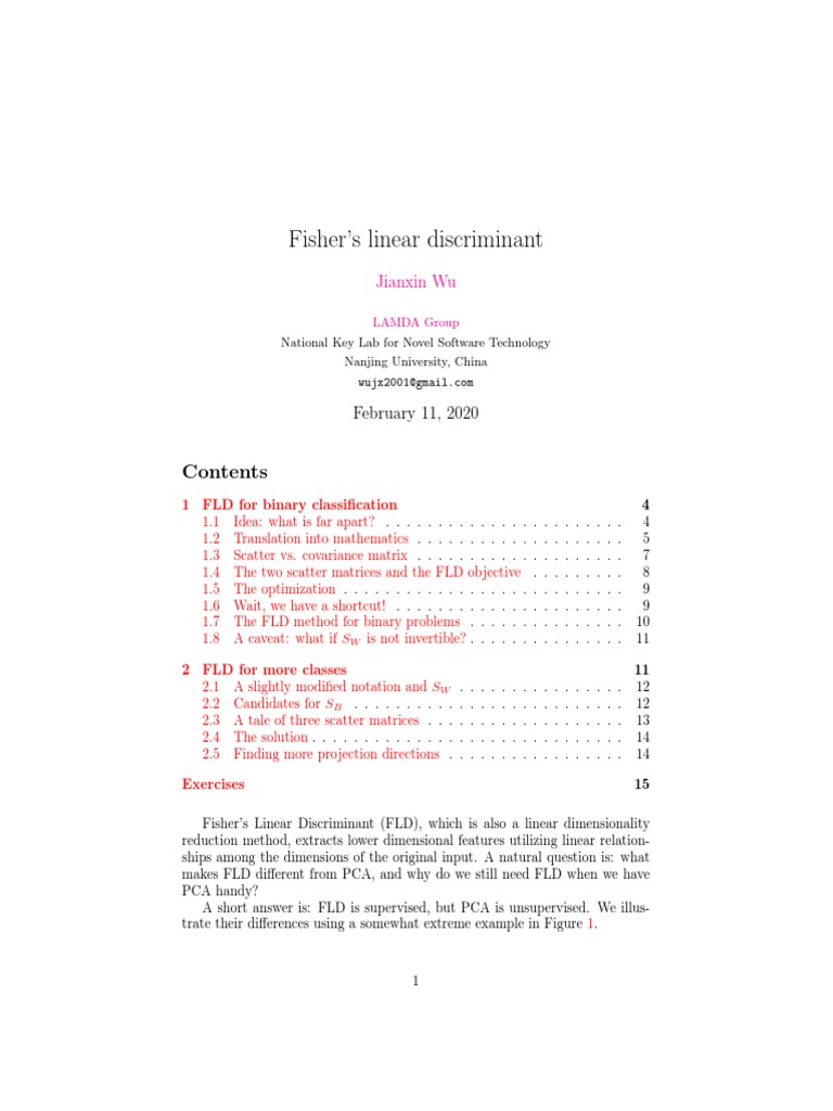 Fisher's Linear Discriminant Analysis (FLD) for Binary Classification ...
