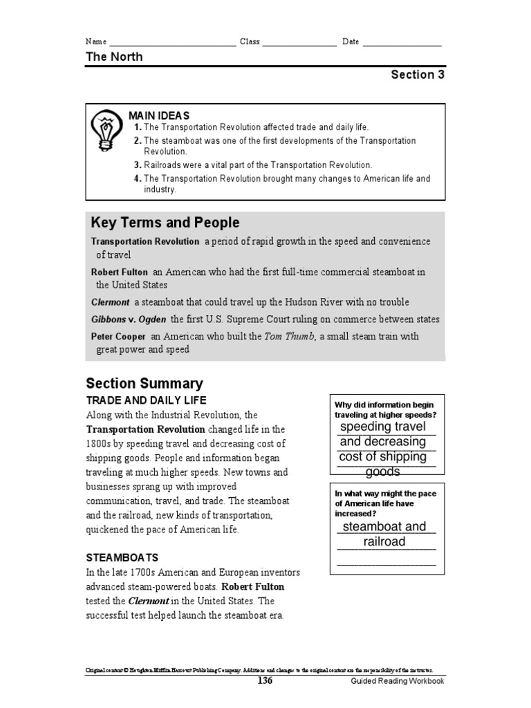 Guided Reading Worksheet Section 3 | PDF | Steamboat