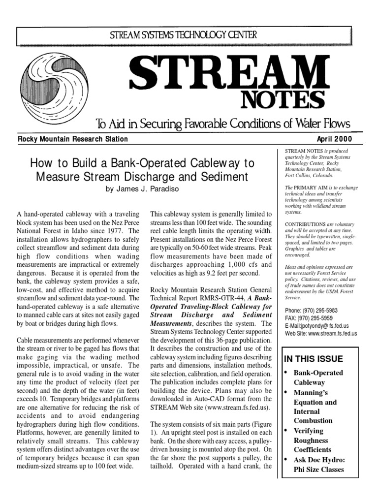 How To Build A Bank-Operated Cableway To Measure Stream Discharge and ...