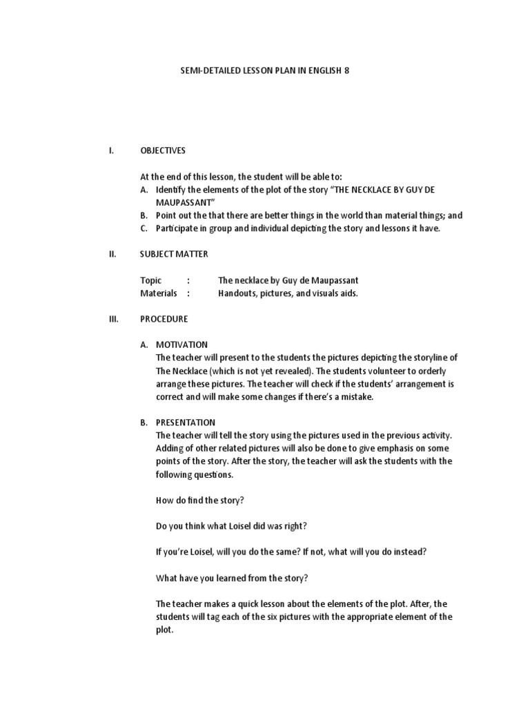 The Necklace Lesson Plan | PDF | Lesson Plan | Poetry