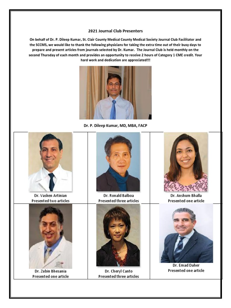 2021 SCCMS Journal Club Presenters | PDF | Self-Improvement | Science ...