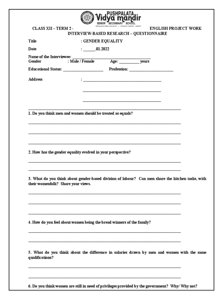 Gender Equality Questionnaire for Students | PDF | Critical Theory ...
