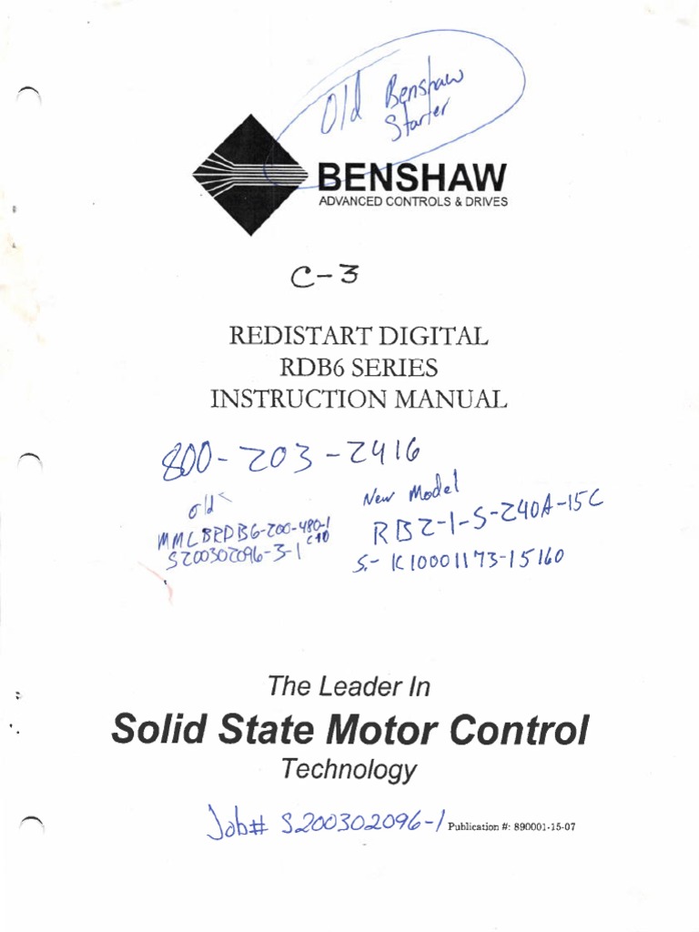 Benshaw RDB6 Series Instruction Manual (Old Starter) | Download Free ...