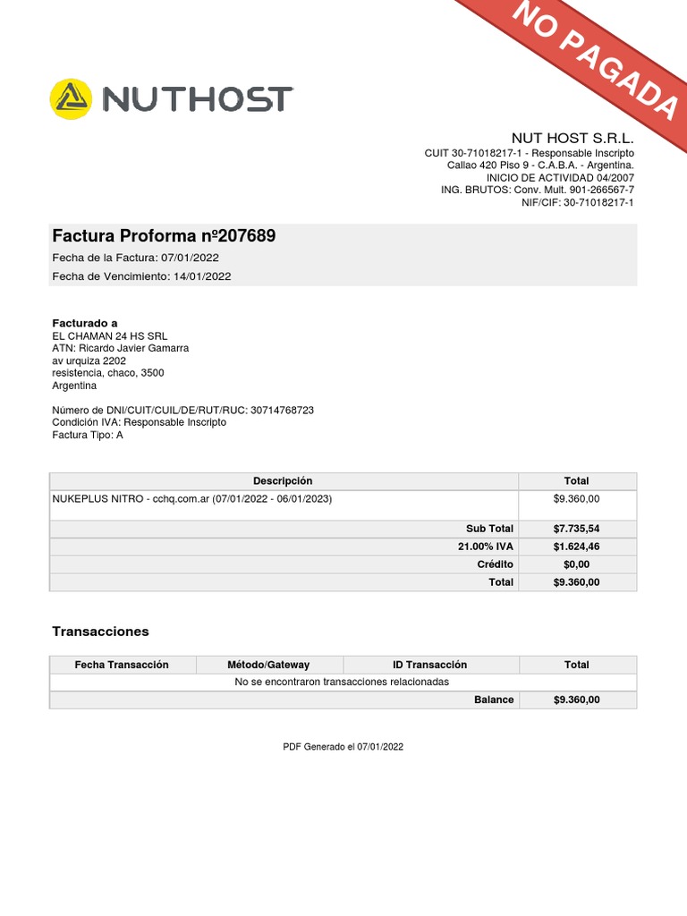 Factura Proforma Pendiente de Pago | PDF