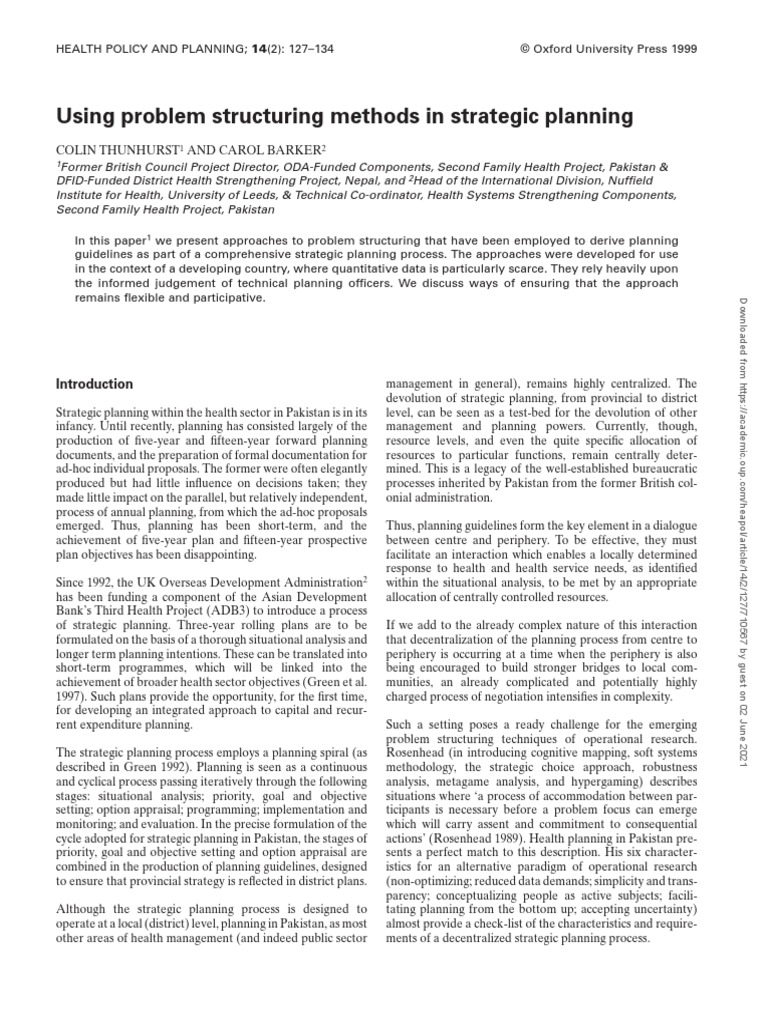 Using Problem Structuring Methods in Strategic Planning | PDF | Strategic Planning | Cognition