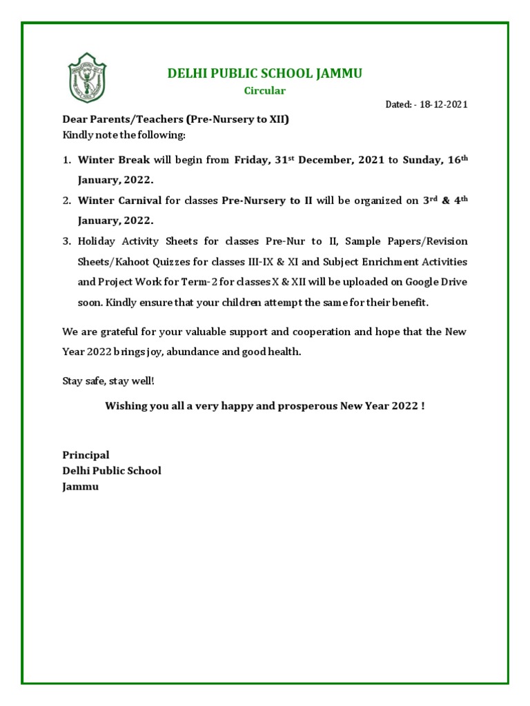 Circular Winter Break | PDF