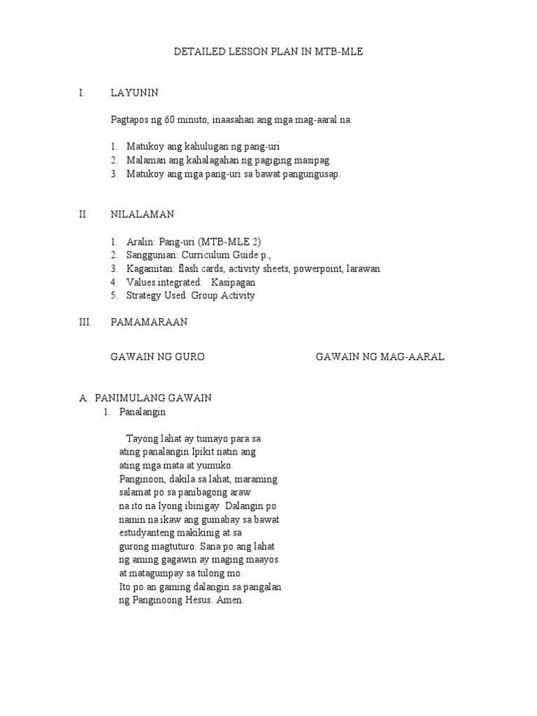 Detailed Lesson Plan in Mtb-Mle | PDF