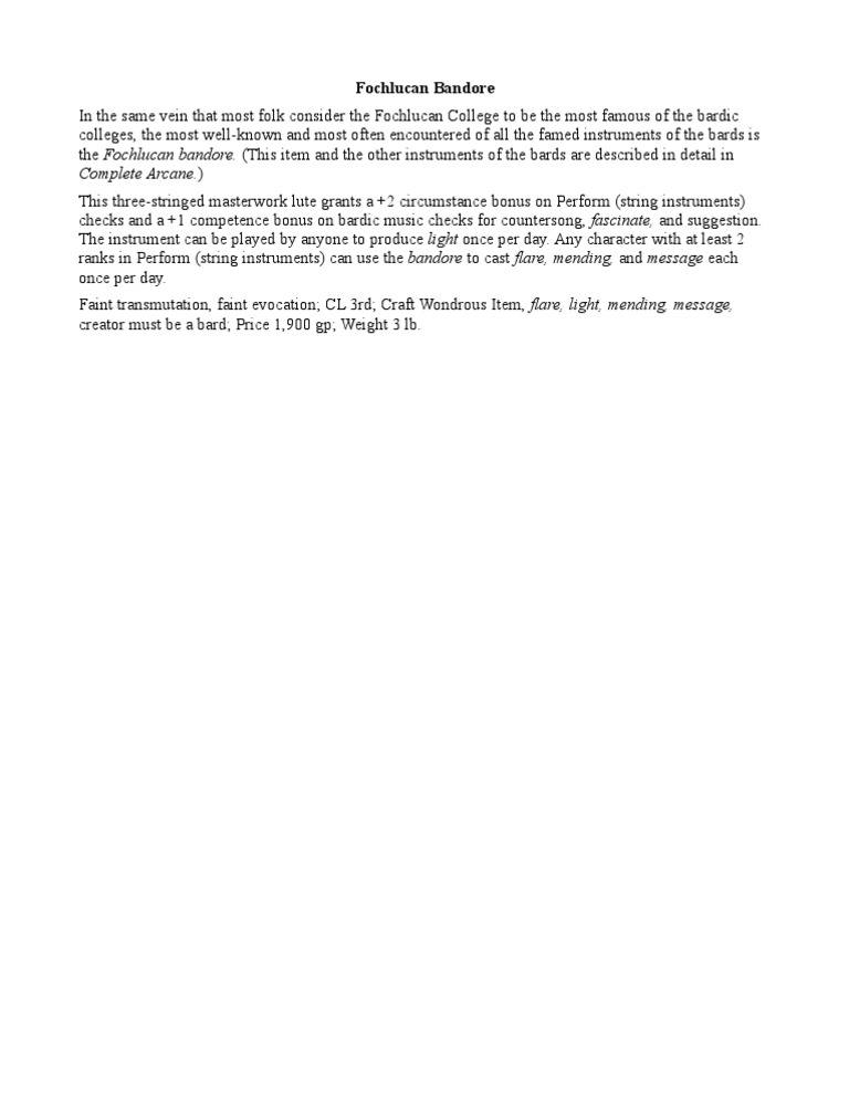 Fochlucan Bandore | PDF | Fantasy Role Playing Games | Handle Lutes
