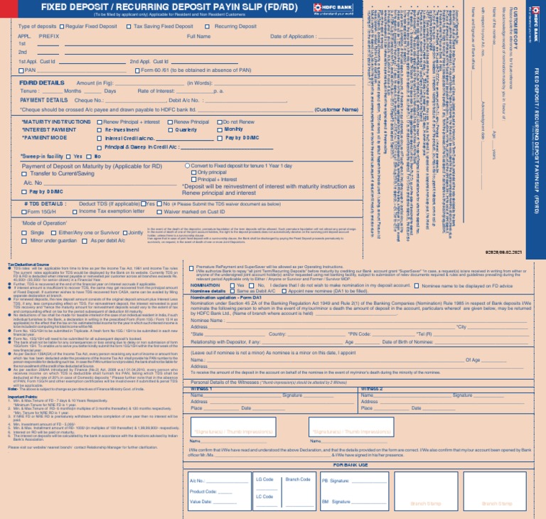 Fixed Deposit / Recurring Deposit Payin Slip (FD/RD) | Download Free ...