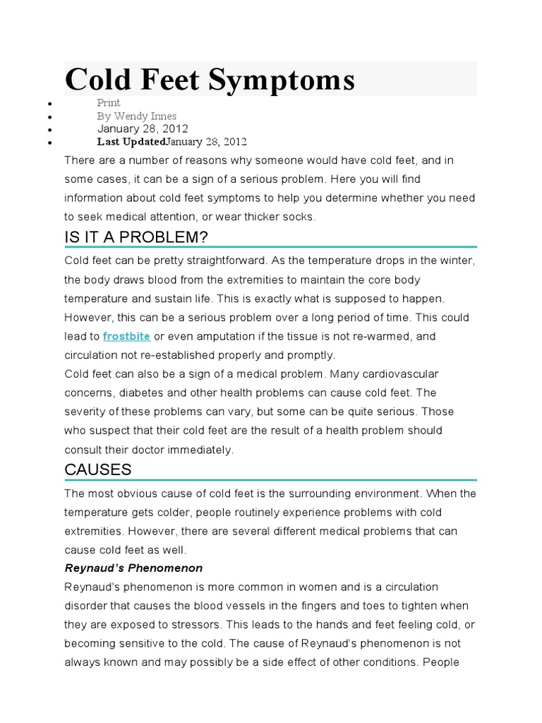 Cold Feet Symptoms: Is It A Problem? | PDF | Blood Vessel | Clinical ...